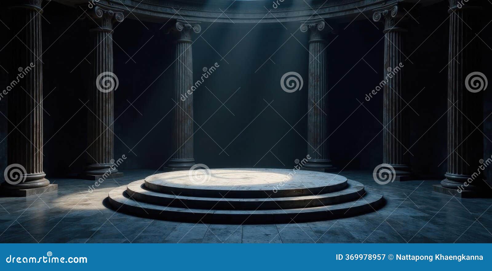 Dark, Shadowed Circular Stage With Doric Columns, Circular Building ...