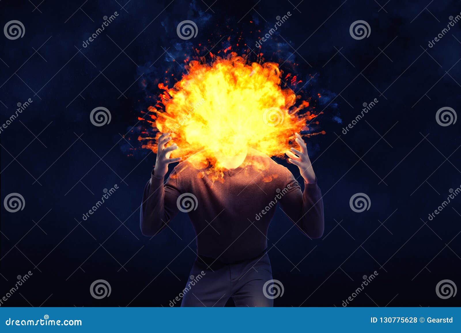 A Dark Shape of an Angry Man with an Exploding Head on a Black ...