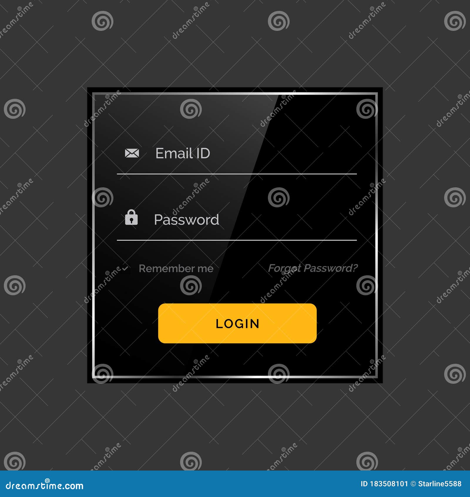 Dark Shiny Login Form Ui Template Design Stock Vector - Illustration of ...