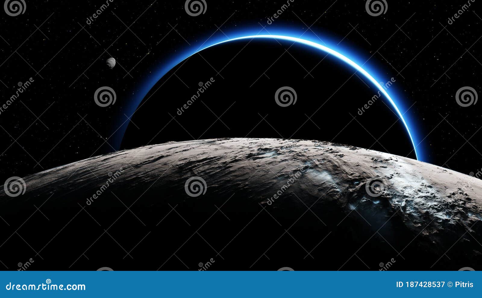 Dark Side of Pluto, View from the Moon Charon Stock Illustration ...
