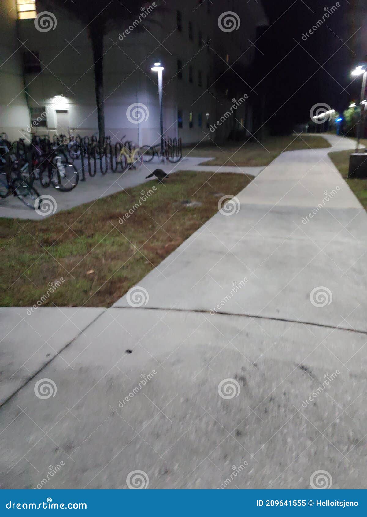Dark sidewalk at night stock image. Image of lane, pedestrian - 209641555