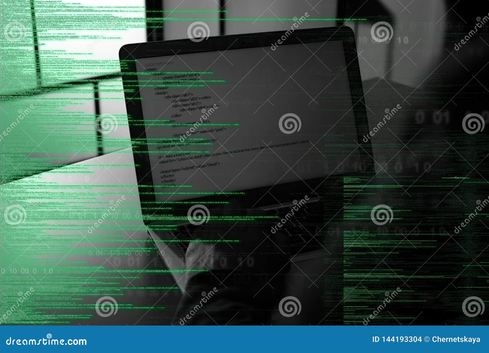 Dark Silhouette of Cyber Criminal Hacking Computer Behind Digital ...