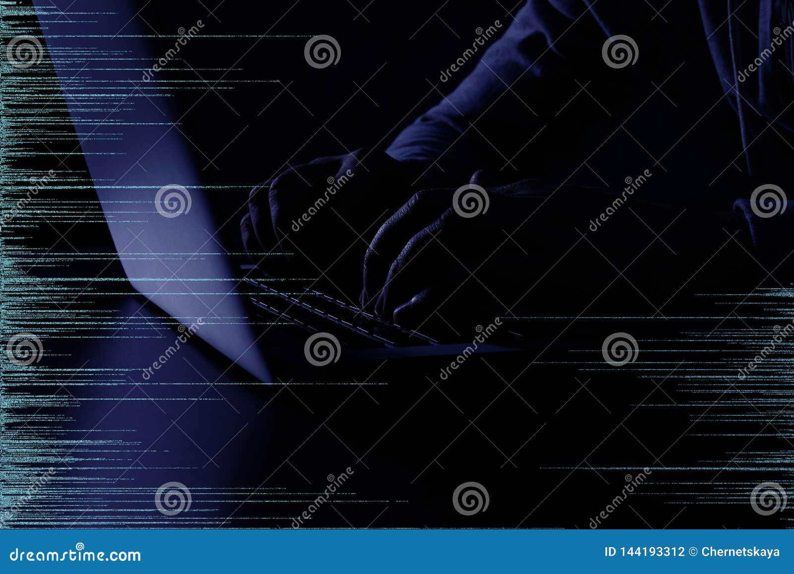 Dark Silhouette of Cyber Criminal Hacking Computer Behind Digital ...