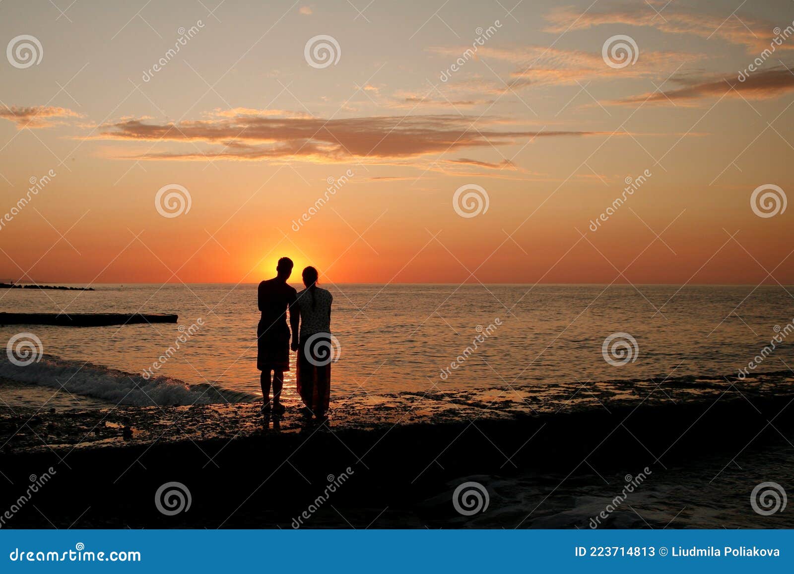 Dark Silhouettes of Young People on the Background of the Sunset on the ...