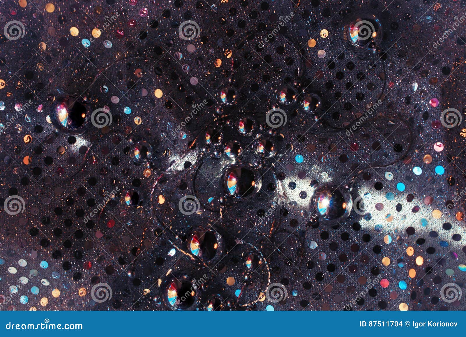 Dark Silver Beads on Shiny Bright Cloth Mirrors Stock Photo - Image of ...