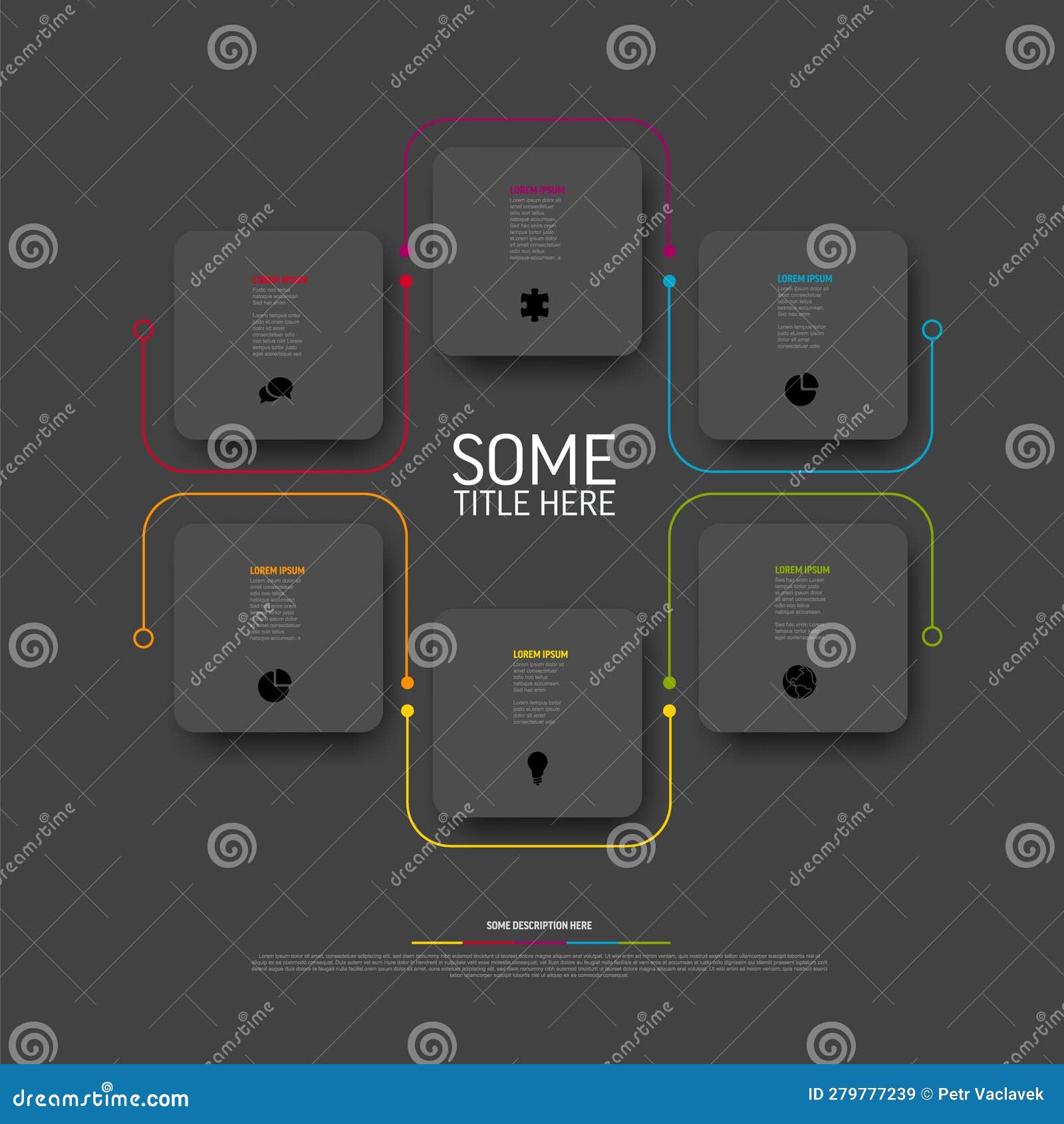 Dark Six Elements Template With White Square Cards Icons And ...