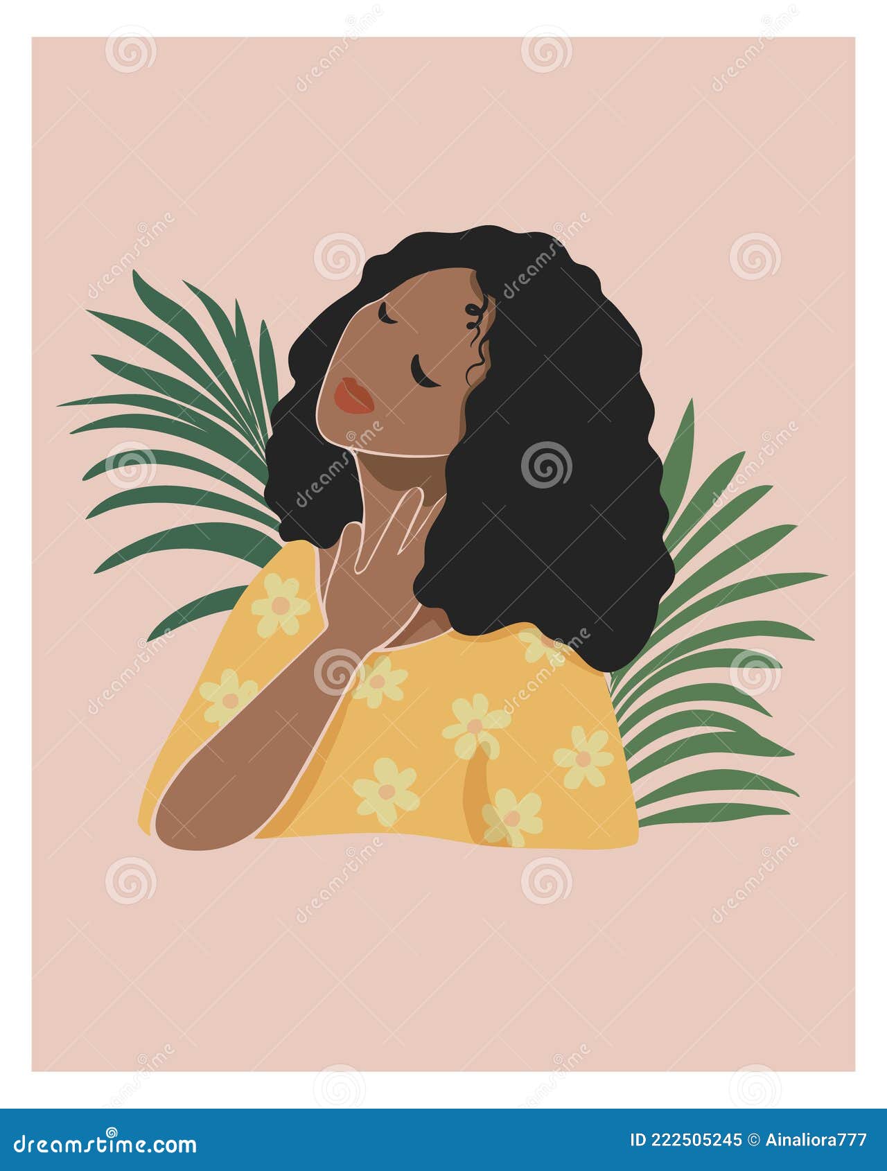 Dark Skinned Cute Afro Young Woman Portrait Cute Girl In Yellow Dress