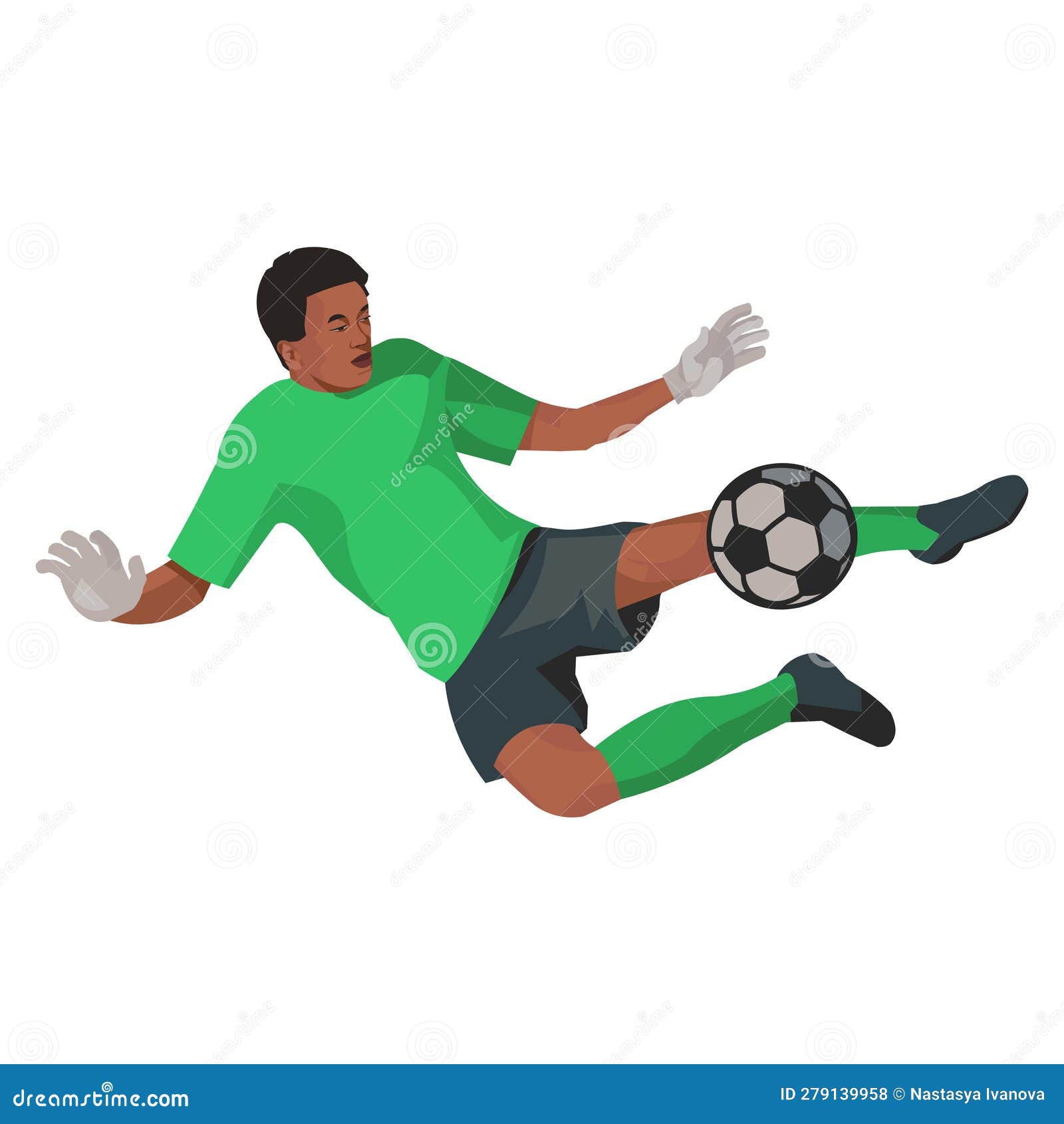 Dark Skinned Football Goalkeeper Jumps To Avoid Missing The Ball Stock Vector Illustration Of