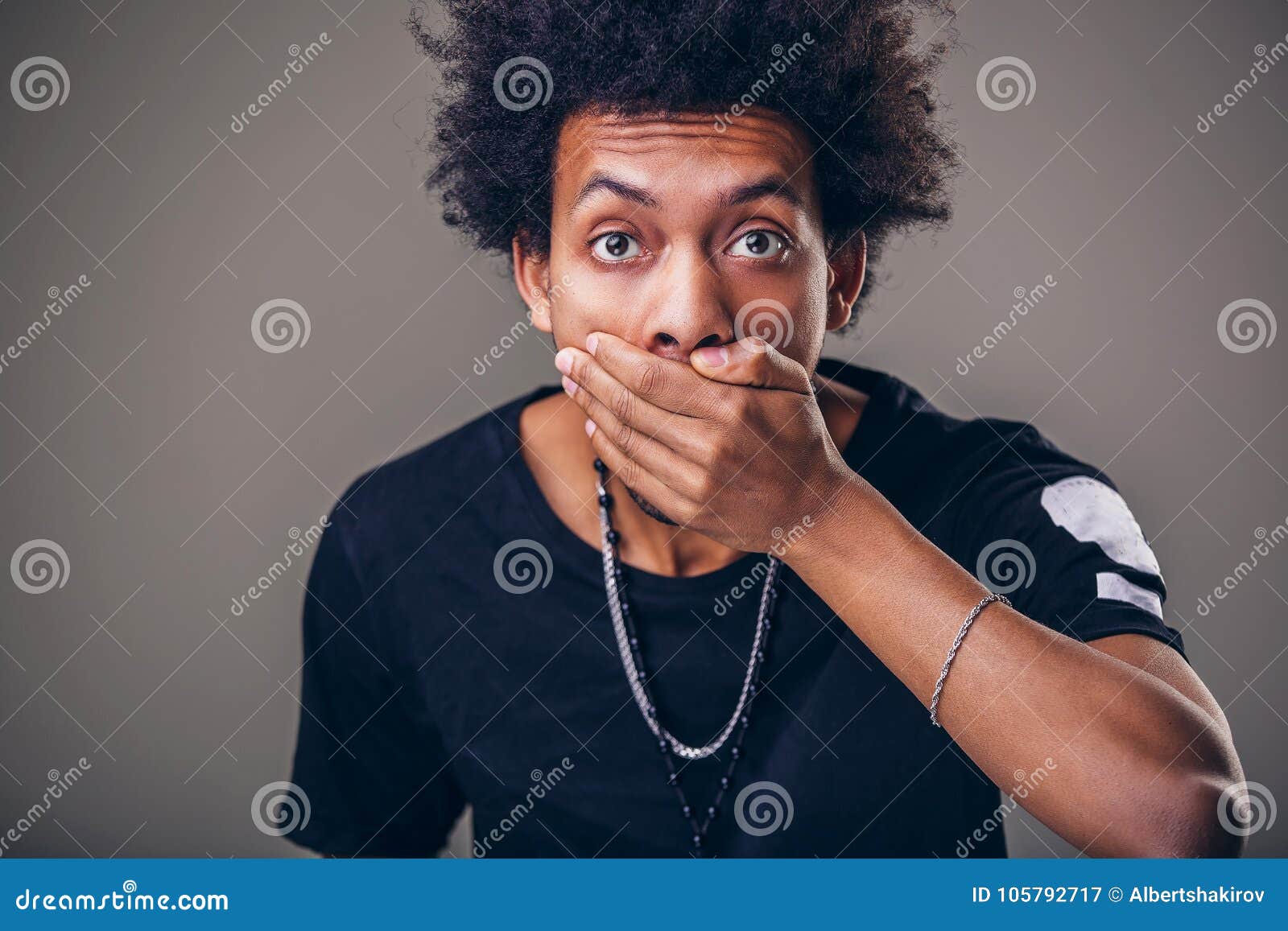 Dark-skinned Student Looking at Camera with Surprised Guilty Expression ...