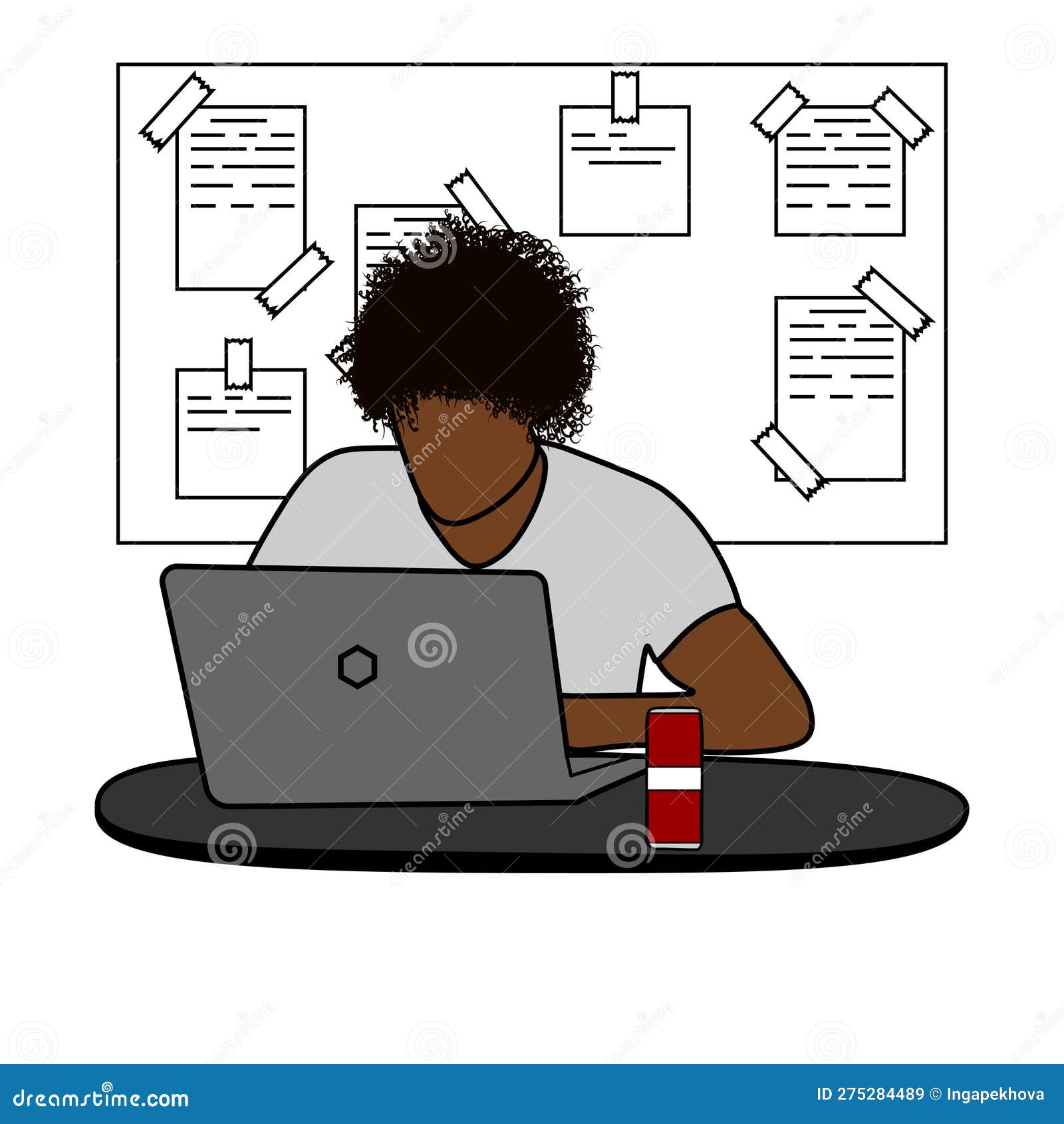 Dark-skinned Young Guy Learning To Work Online Vector Image on White ...