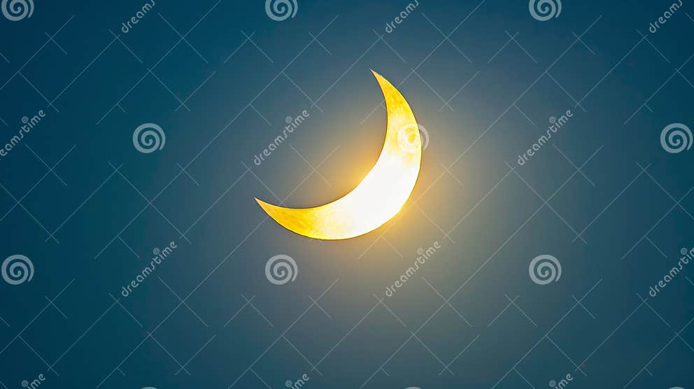 Dark Sky with a Bright Crescent Sun in a Partial Solar Eclipse. Concept ...