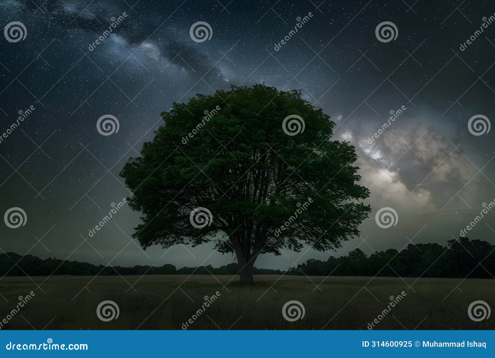 Dark Sky with the Milky Way Over the Tree Stock Illustration ...