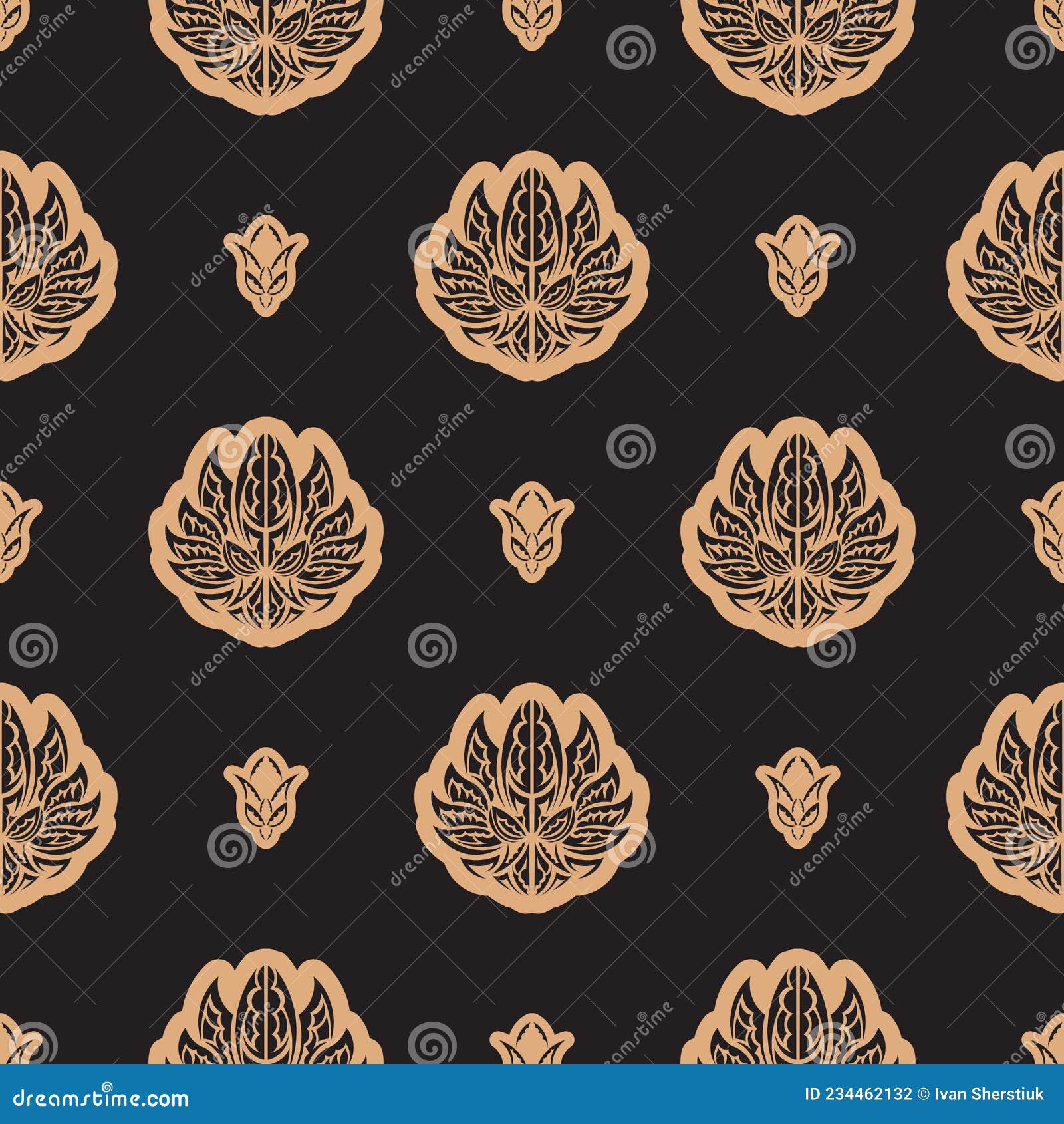 Dark Solid Color Seamless Pattern with Lotuses in Simple Style. Good ...