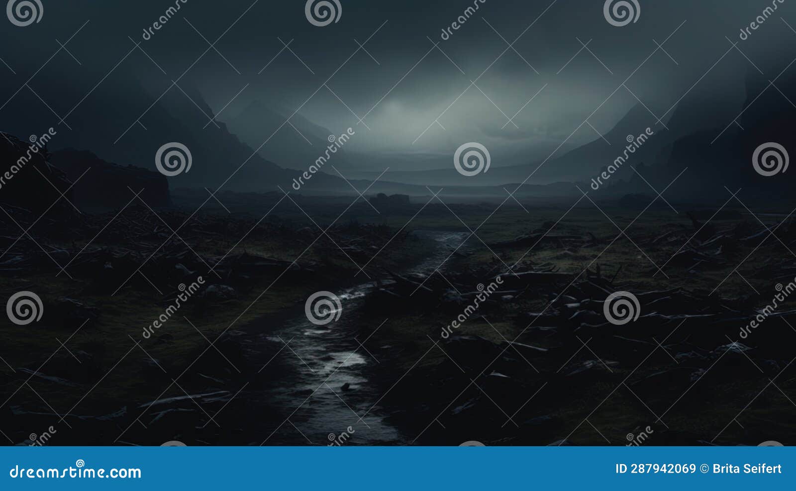 Dark and Somber Landscape. Generative AI Stock Illustration ...