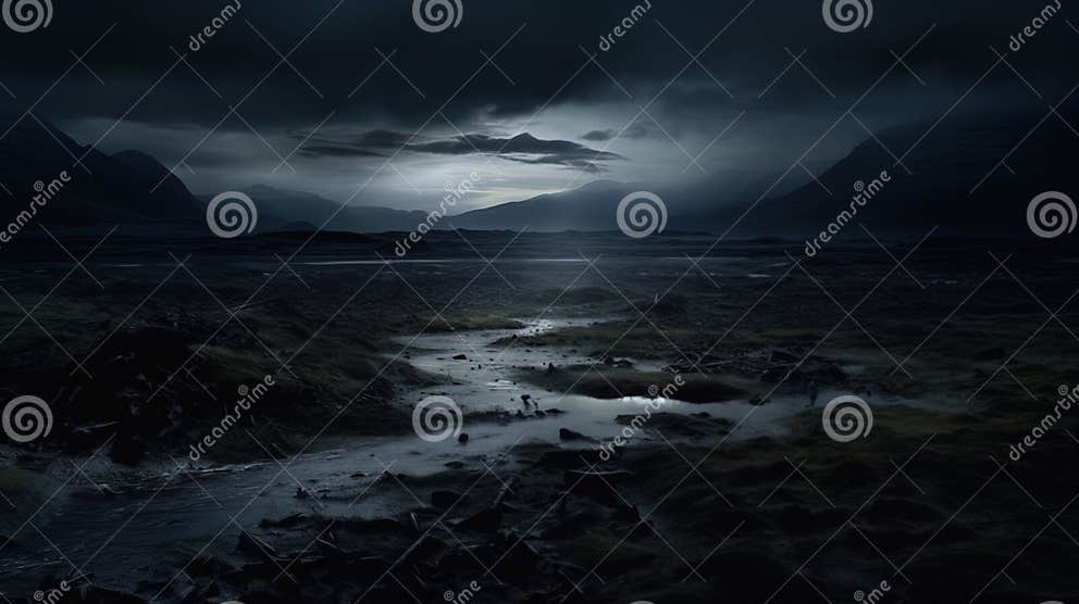 Dark and Somber Landscape. Generative AI Stock Illustration ...