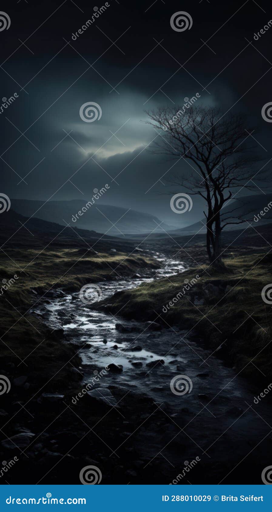 Dark and Somber Landscape. Generative AI Stock Illustration ...