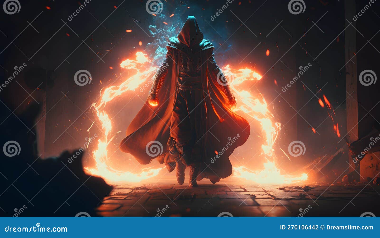 Dark Sorcerer with Fire Magic Stock Illustration - Illustration of ...