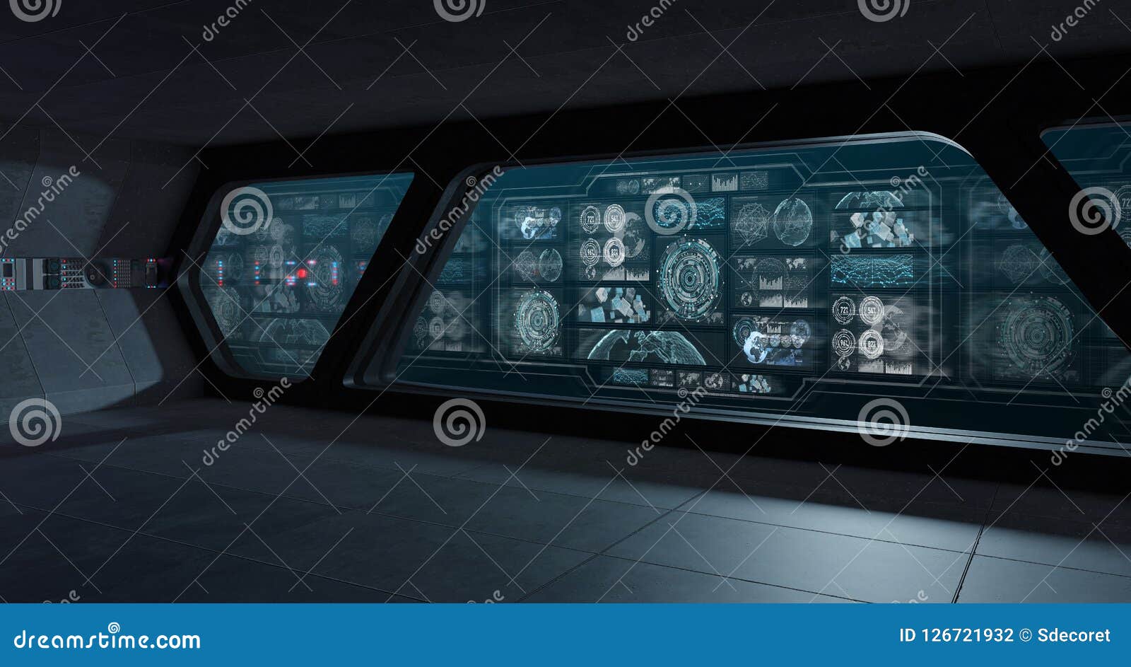 Dark Spaceship Interior with Control Panel Digital Screens 3D Re Stock ...