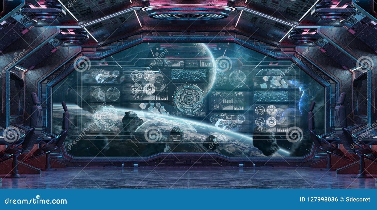 Dark Spaceship Interior with Control Panel Digital Screens 3D Re Stock ...