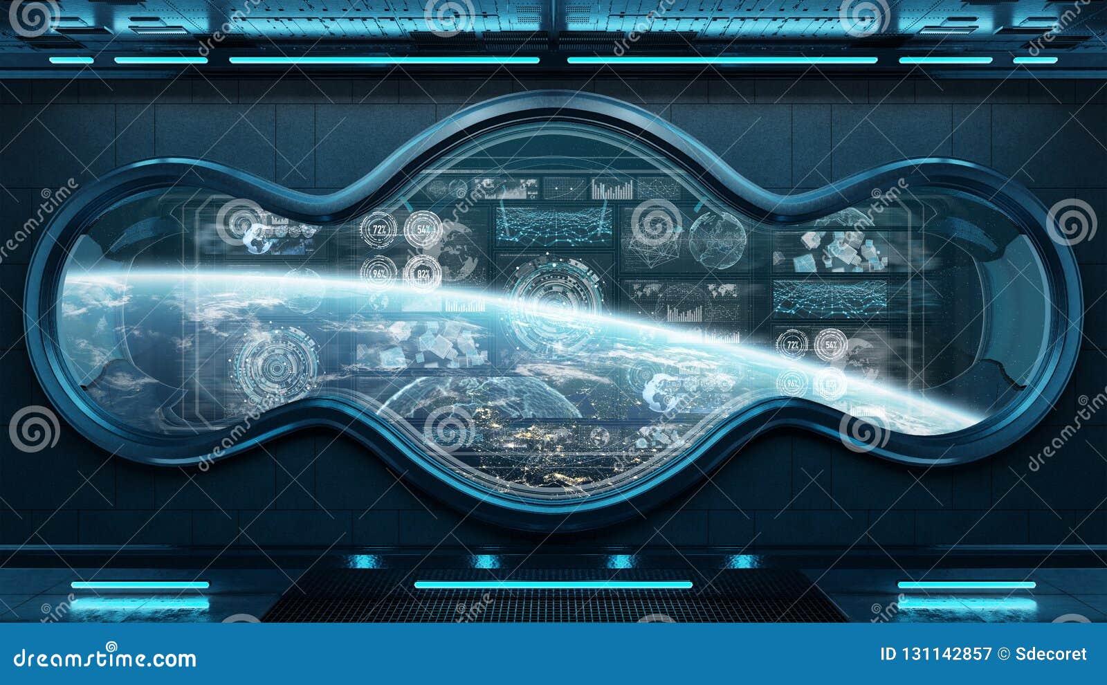 Dark Spaceship Interior with Control Panel Digital Screens 3D Re Stock ...