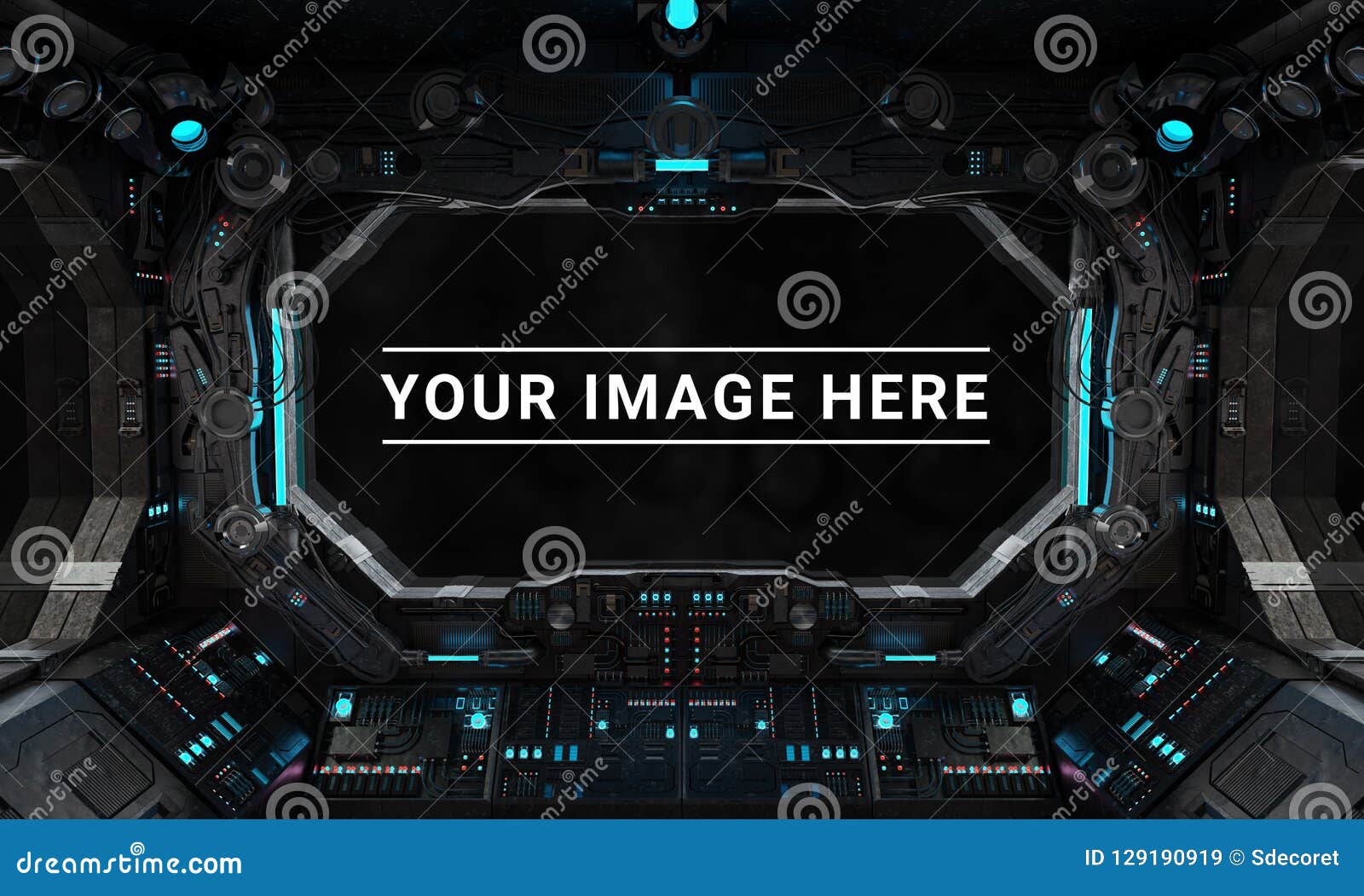 Spaceship Interior Of Captains Bridge With Chair In Cartoon Style ...