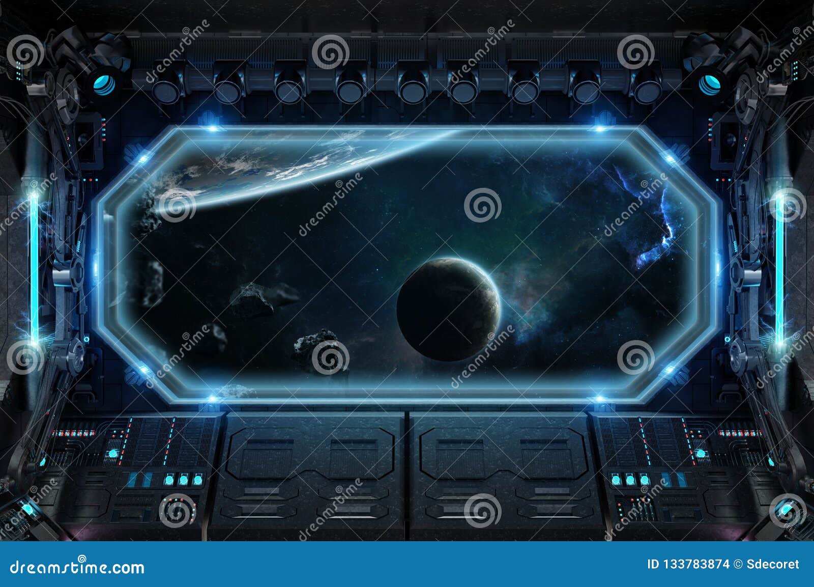 Dark Spaceship Interior With Isolated Window. Futuristic Spacecraft ...