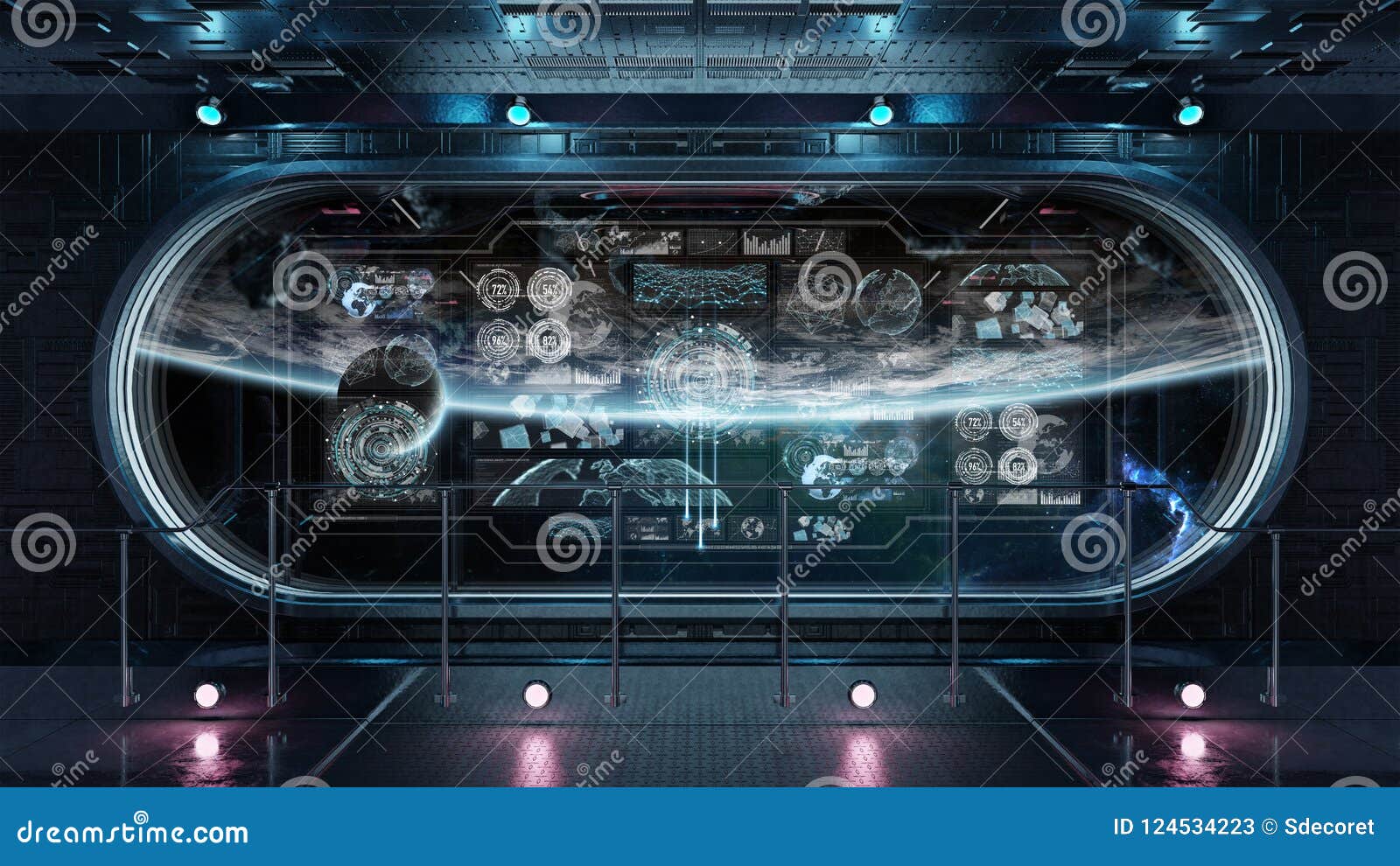 Dark Spaceship Interior with Control Panel Digital Screens 3D Re Stock ...
