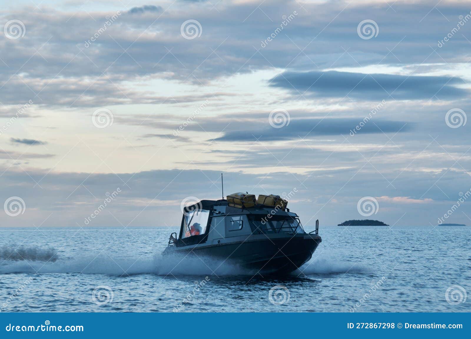 Dark Speedboat Goes on the Water Stock Photo - Image of nature, water ...