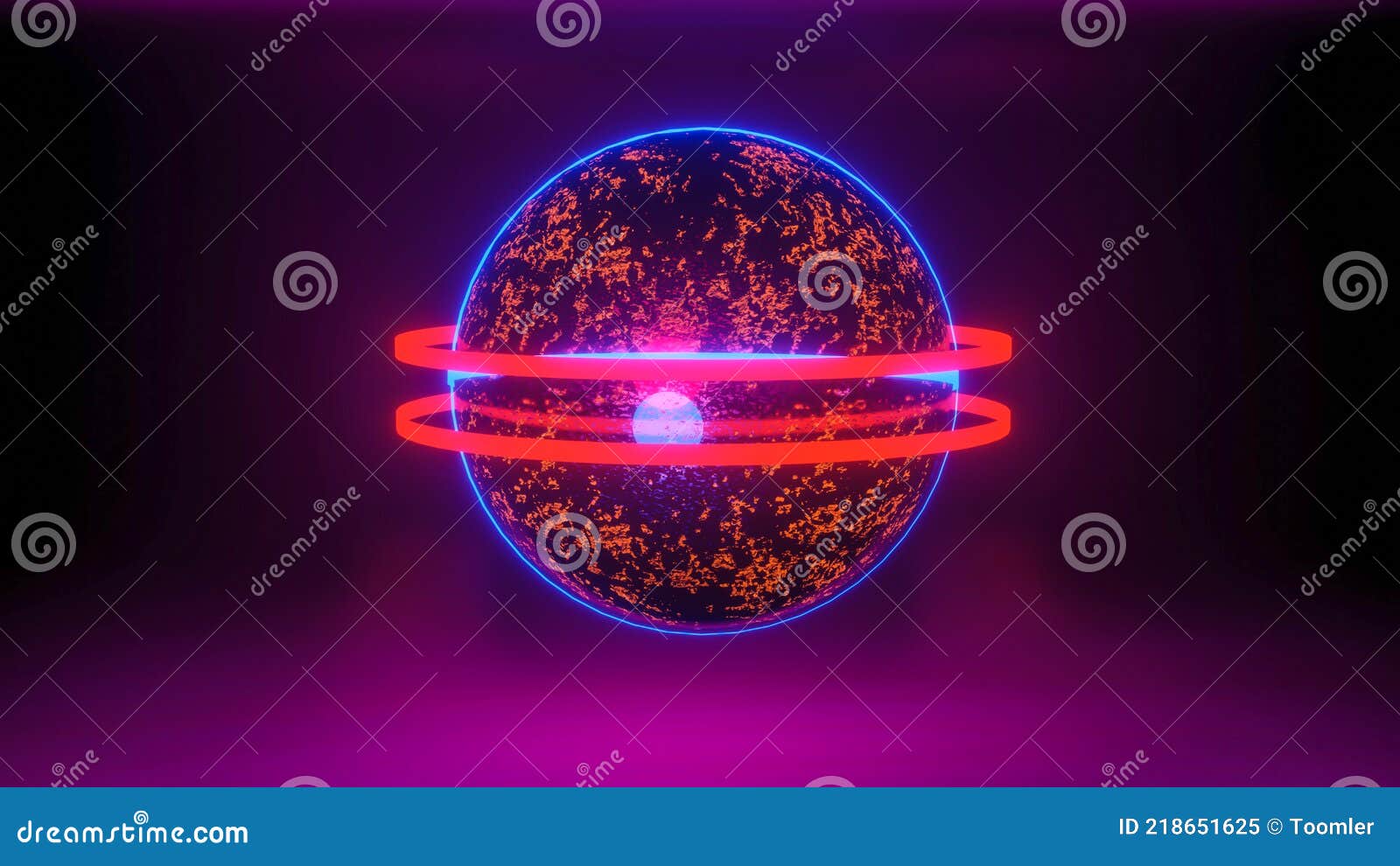 Dark Sphere with Glowing Texture and Glowing Neon Rings Around ...