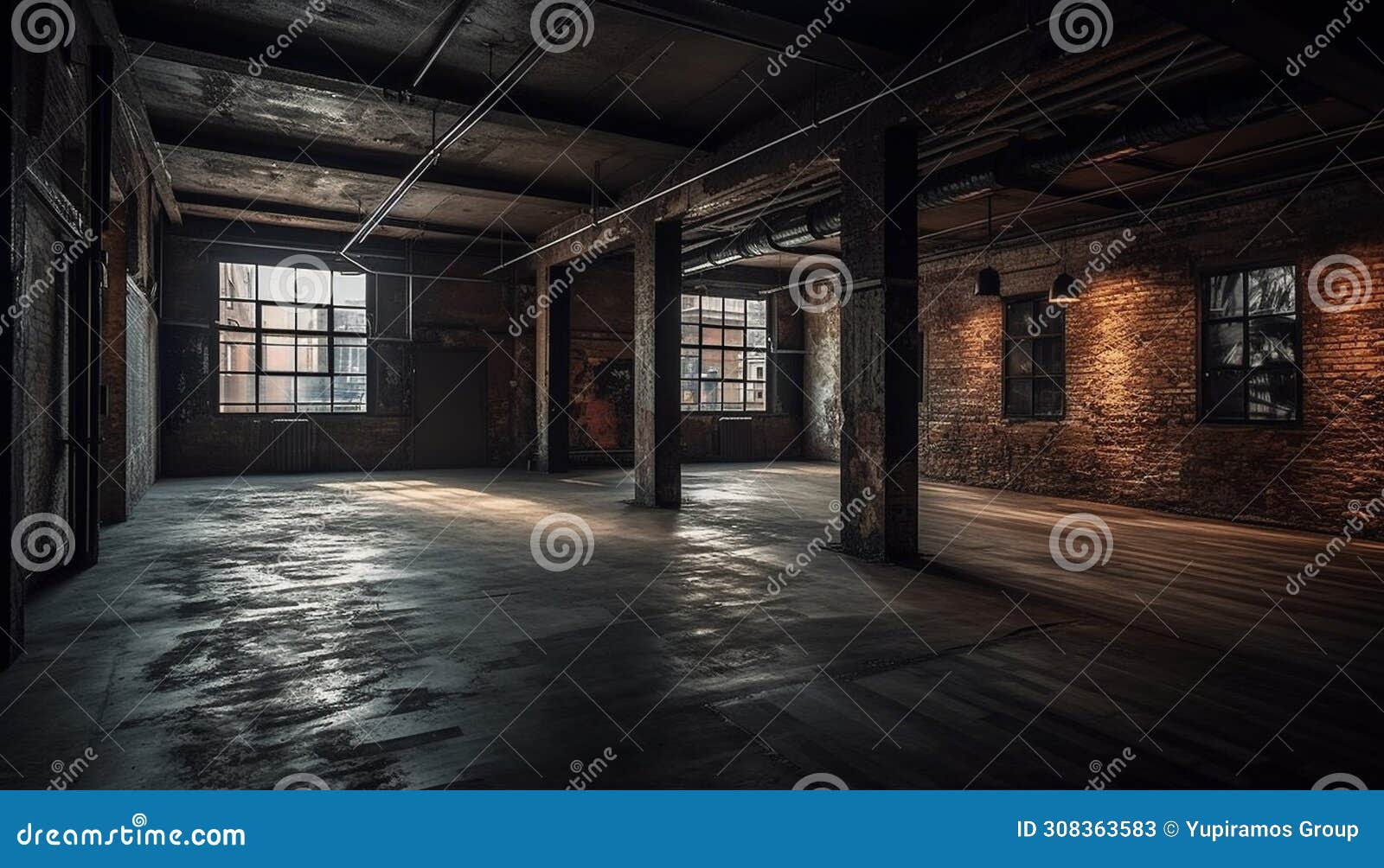 Dark, Spooky Corridor in Old Abandoned Warehouse with Rusty, Broken ...