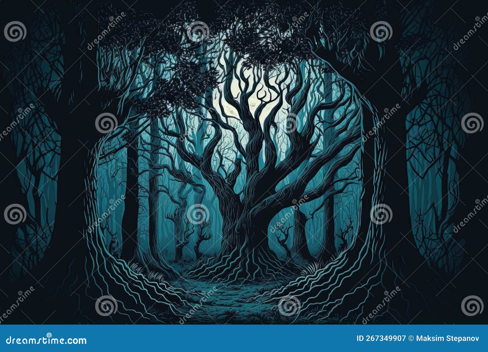 Dark Spooky Fantasy Forest with Scary Trees. Generative AI Stock ...