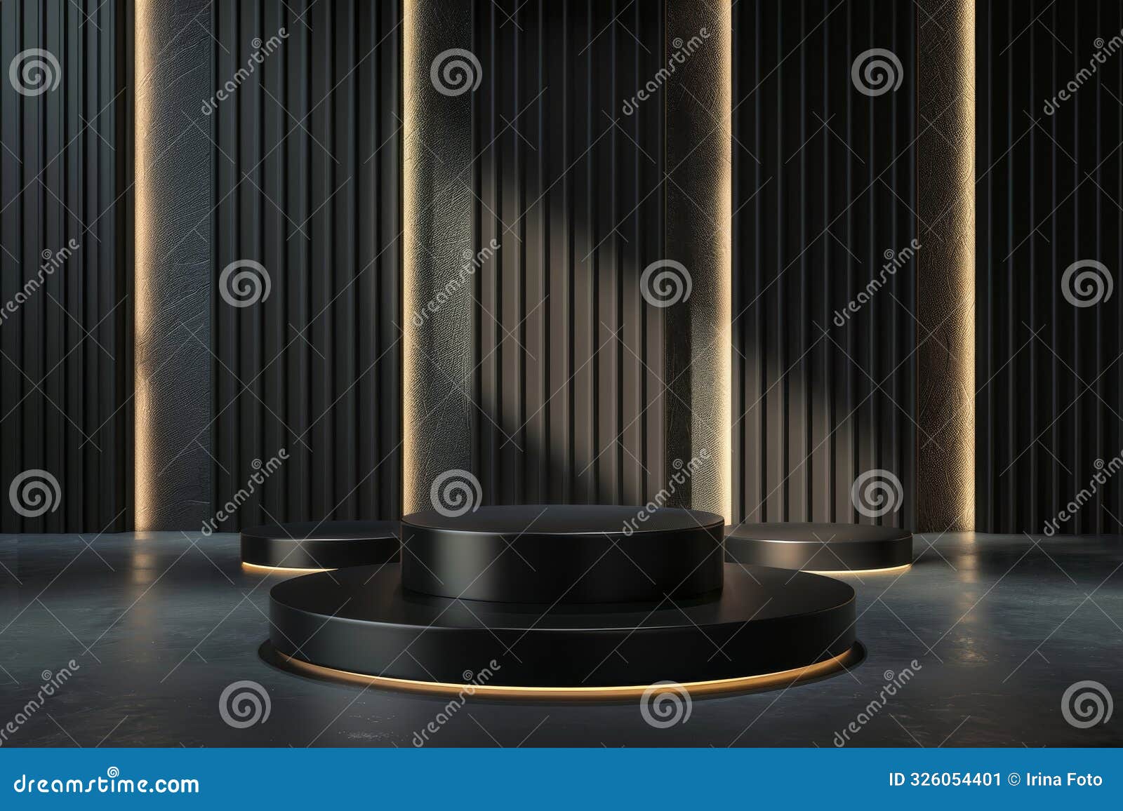 Dark Stage with Multiple Platforms and Vertical Light Strips. Ideal for ...