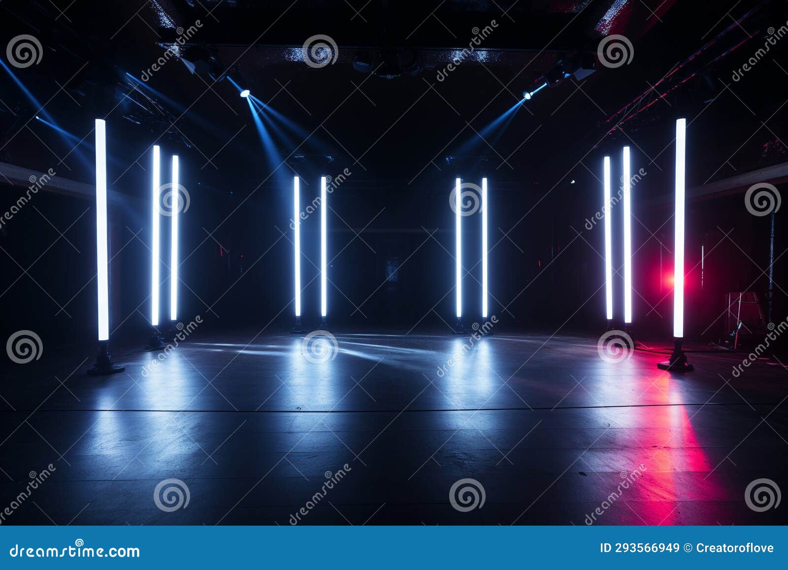 Dark Stage Room White Neon Light Tubes Stock Illustration ...