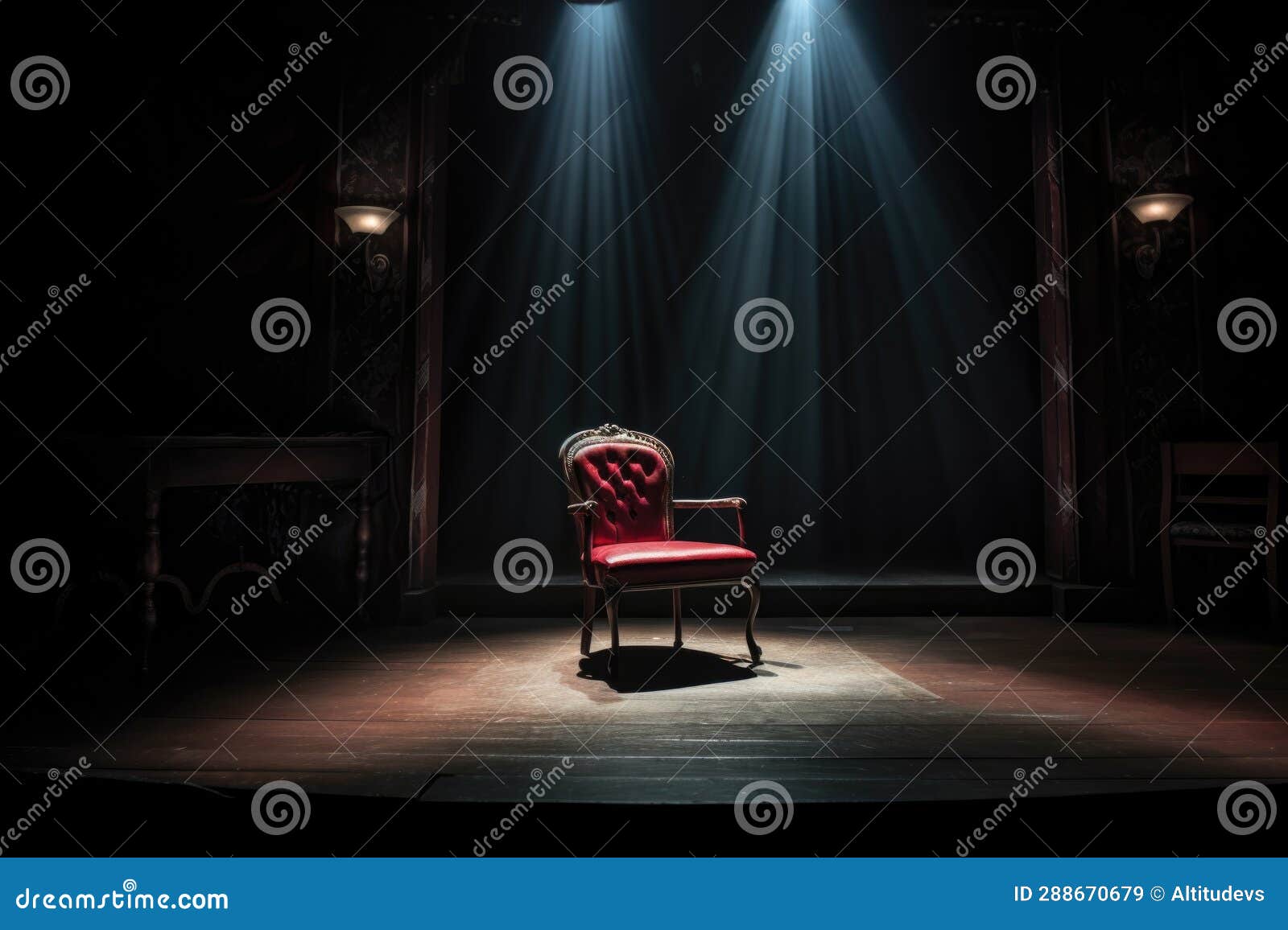 Dark Stage with Spotlight on a Single Empty Chair Stock Image - Image ...