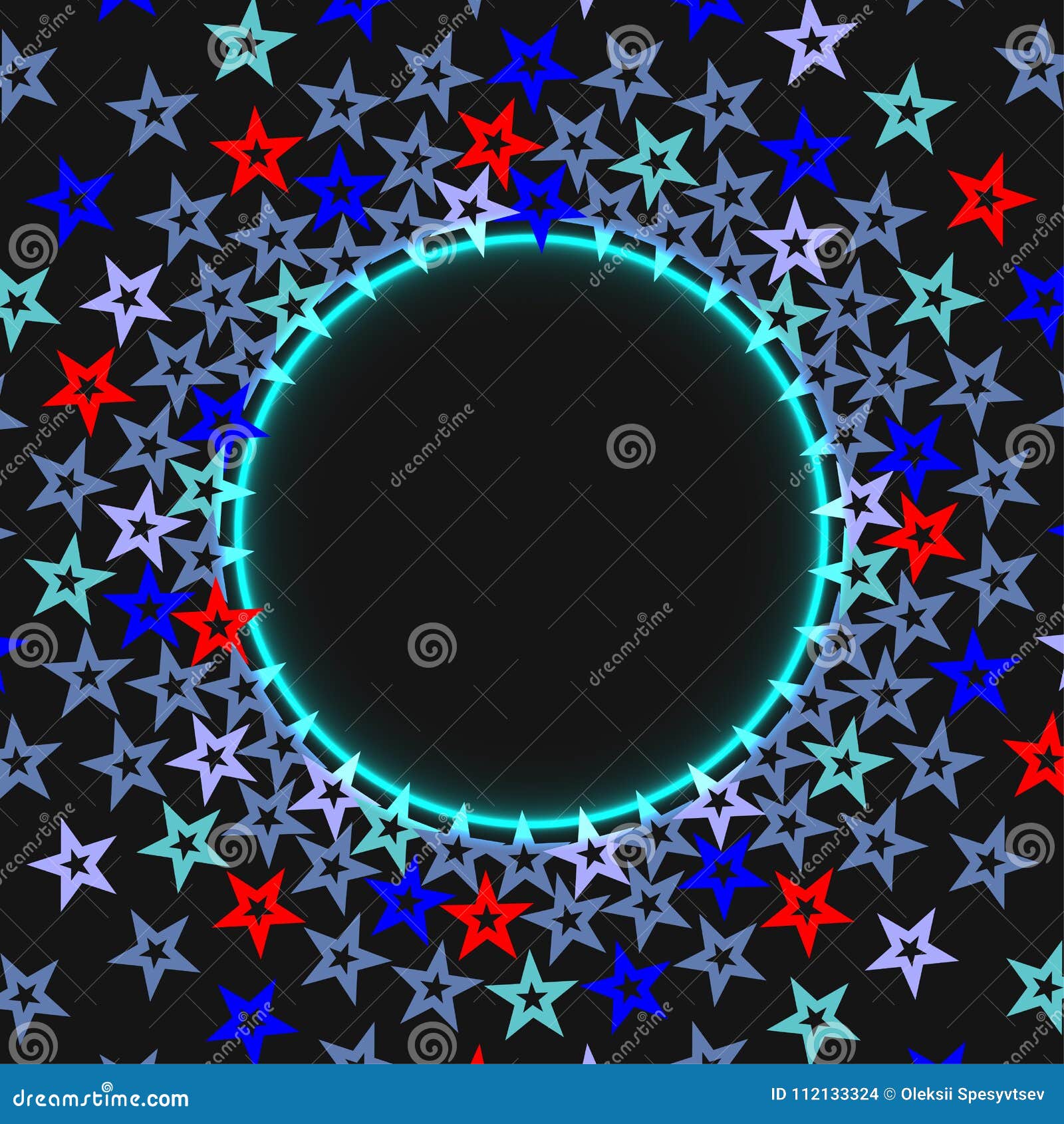 Dark Starry Cosmic Abstract Background with Blue Glowing Circle with ...
