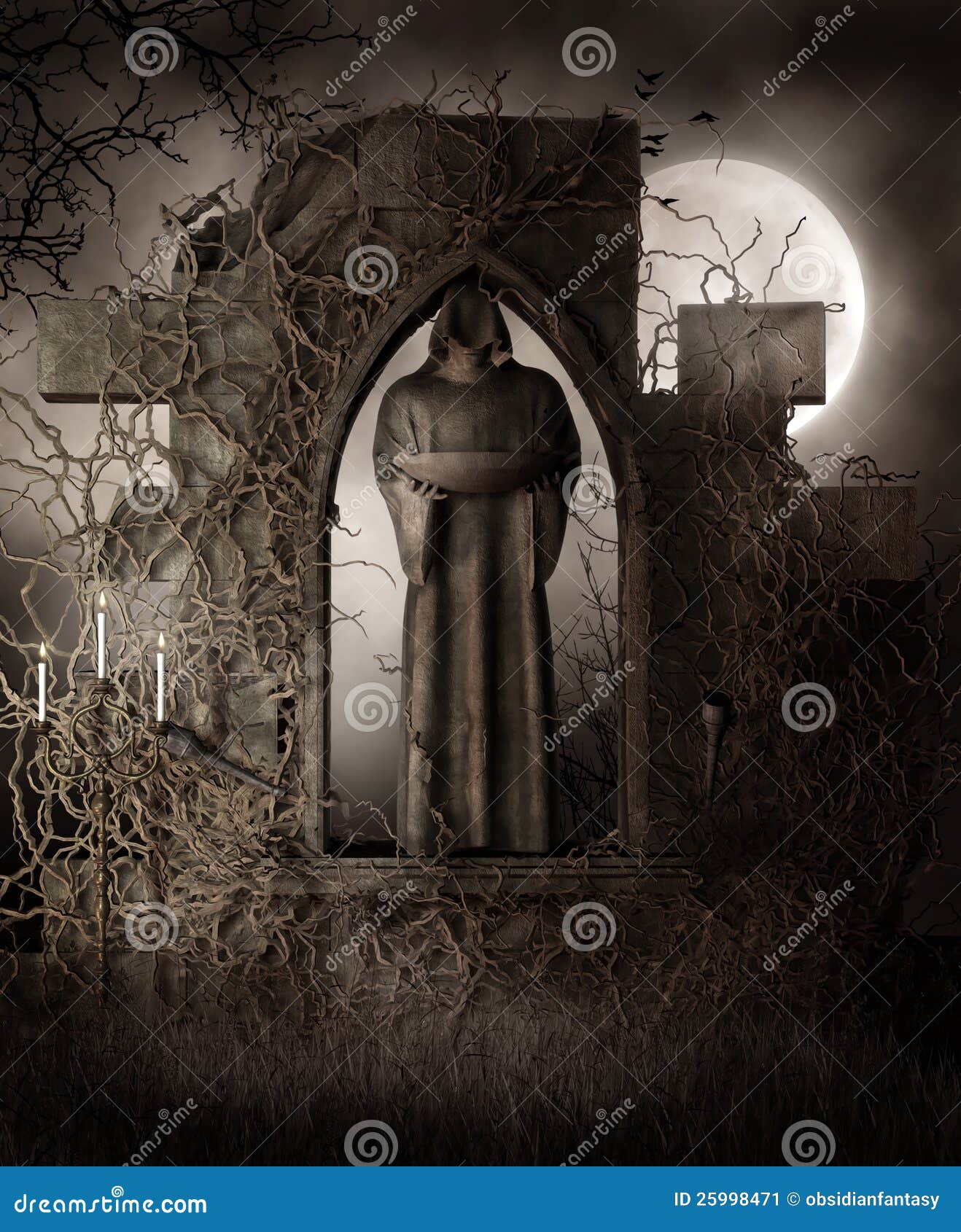Dark statue with vines stock illustration. Illustration of vines - 25998471