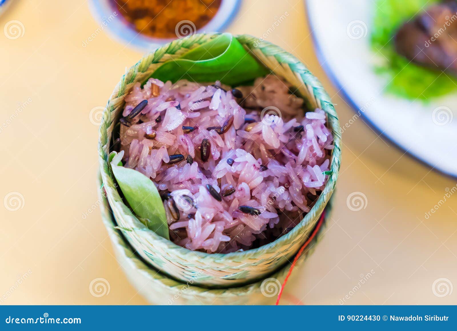 Dark Sticky Rice Inside Bamboo Container. Cooked Black Glutinous Stock ...