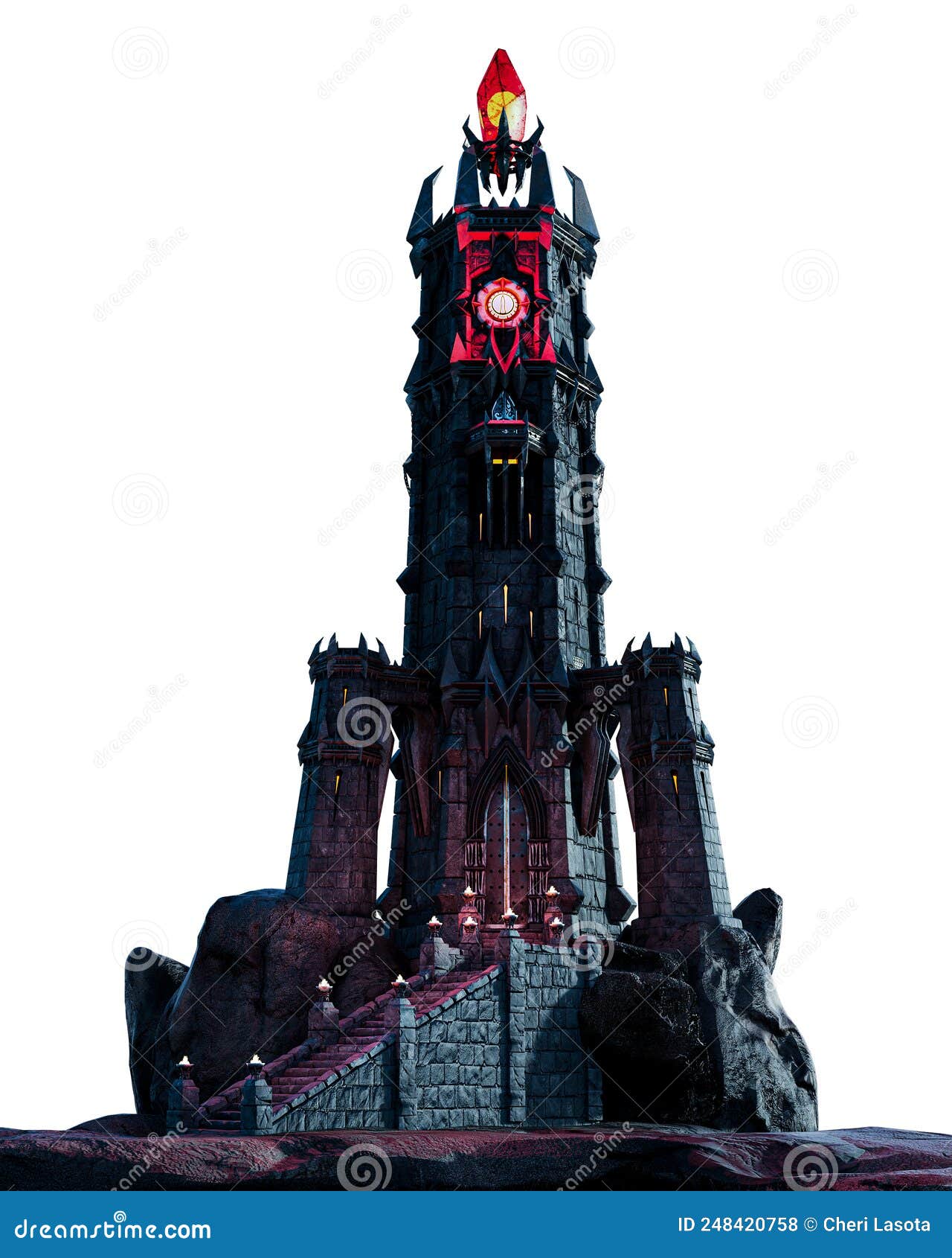 Dark Stone Tower with Red Magic Light, 3D Rendering, 3D Illustration ...