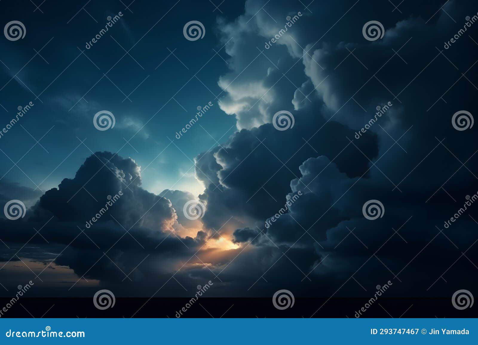 Dark Stormy Sky with Glowing Sun Rays and Clouds, 3d Render Stock ...