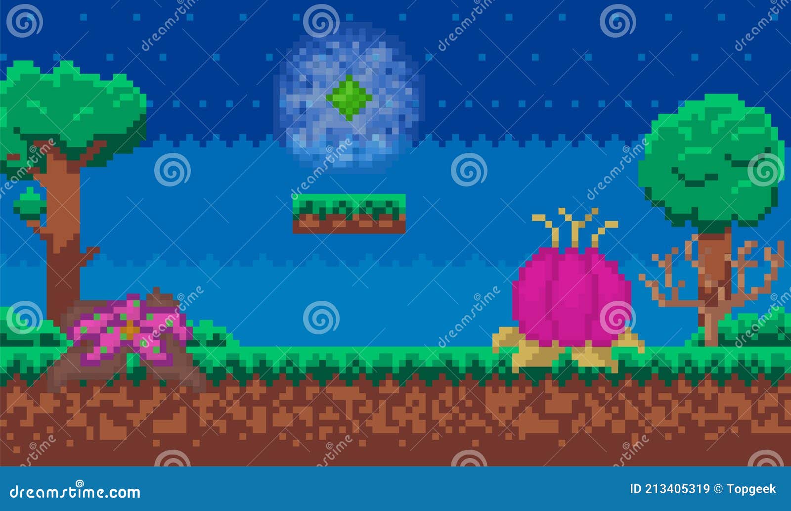 Dark Street with Alien Plants and Platform. Pixel Game Interface Design ...