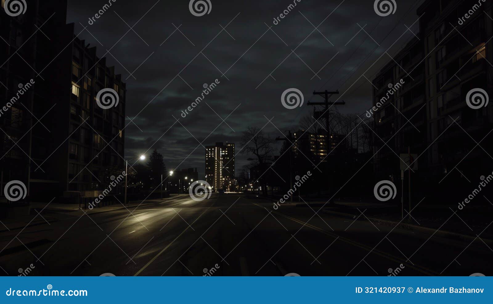 Dark Street at Night without Lighting Stock Illustration - Illustration ...