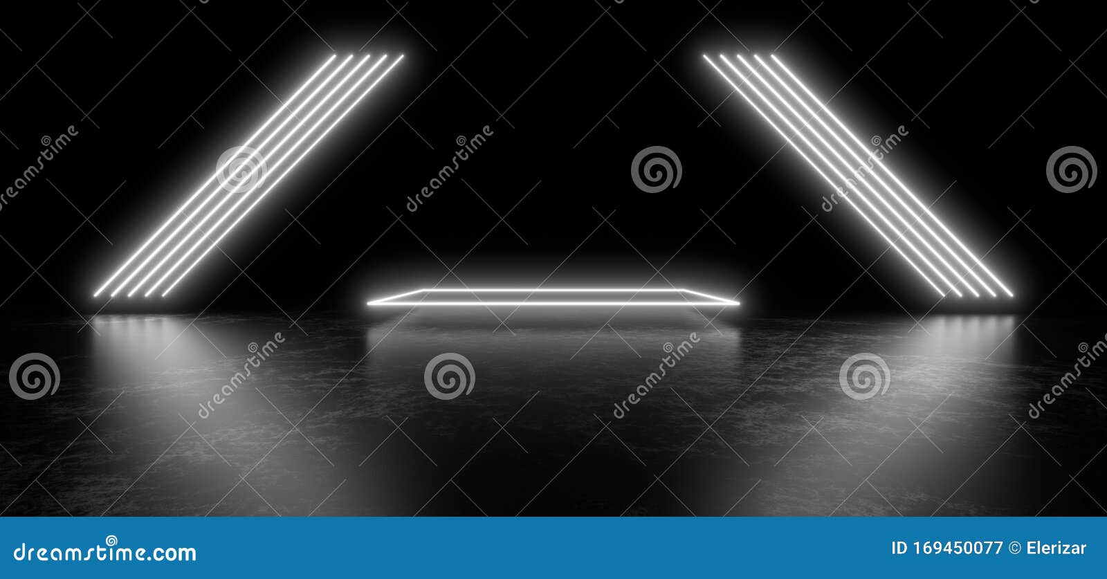 Beautiful Composition of White Neon Lights on a Black Background. 3d ...
