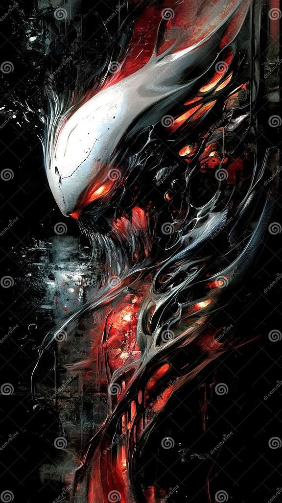 A Dark, Stylized Creature with Glowing Eyes and Intricate Textures ...