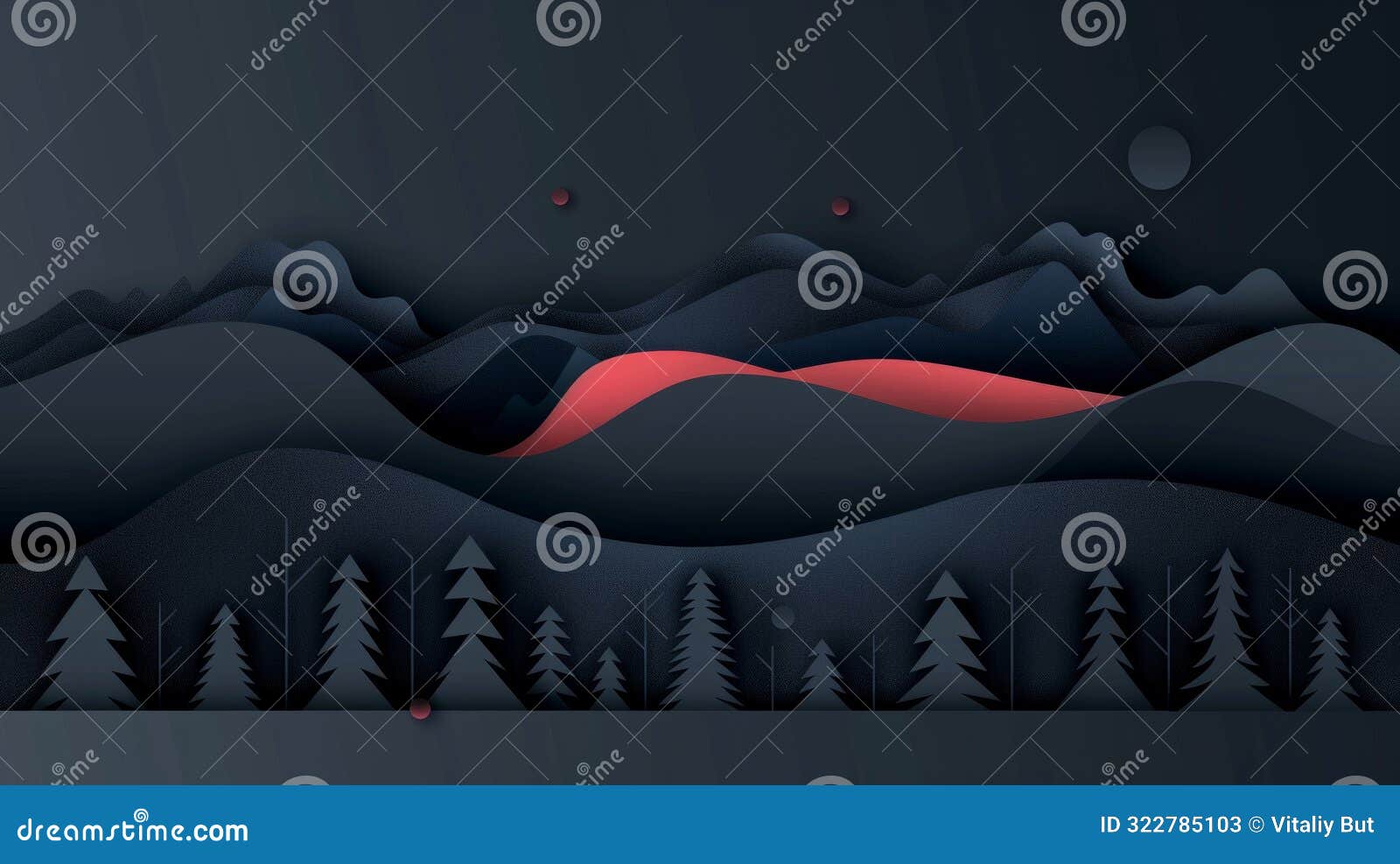 Dark, Stylized Paper Cutout Of A Mountain Range With A Single Red Strip ...
