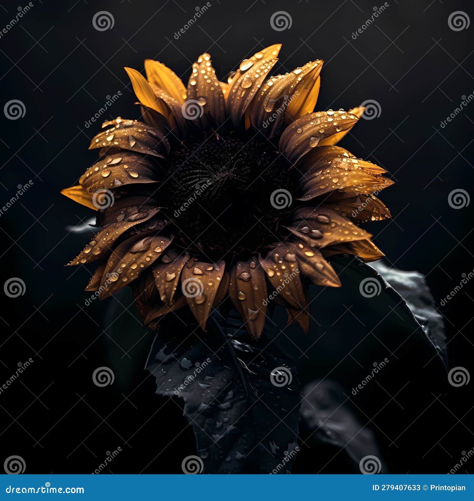 Dark Sunflower on Black Background Stock Image - Image of bloom, unique ...