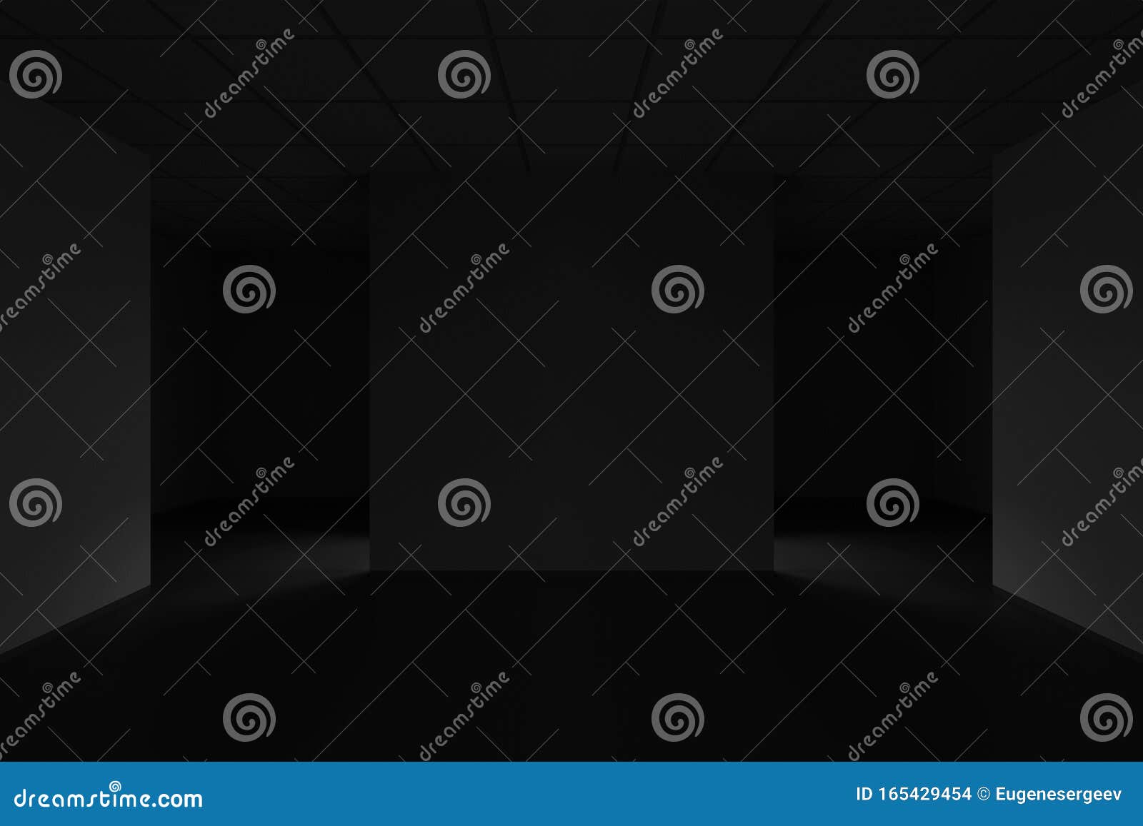Dark Symmetrical Office Interior Background, 3d Stock Illustration ...