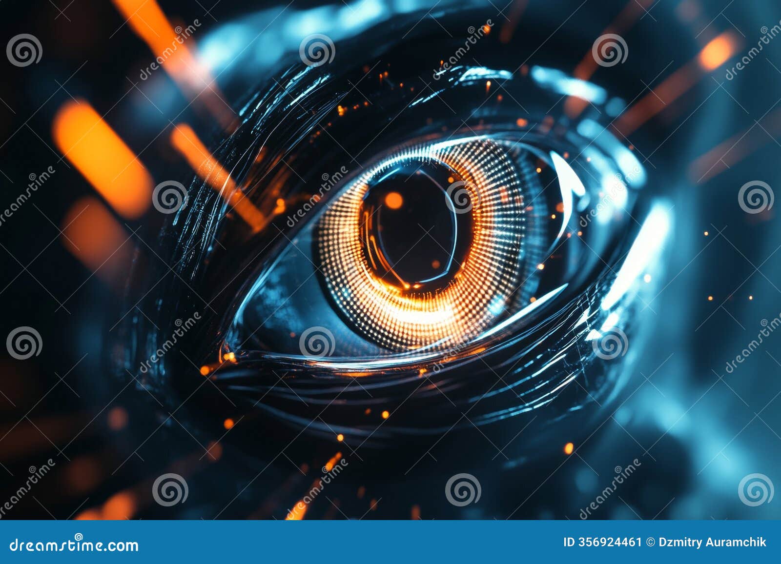 In the Dark Tech Space, a Hacker or AI Robot Eye Gazes Out ...
