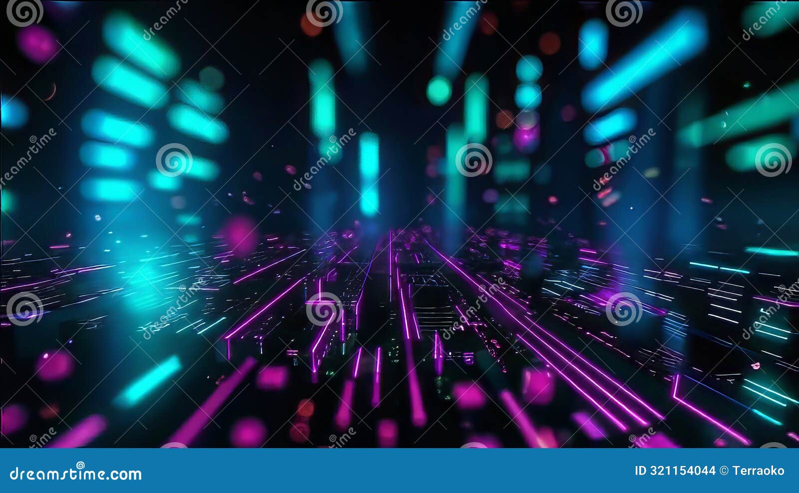Dark Technology Background With Shimmering Neon Particles, Smooth Waves ...