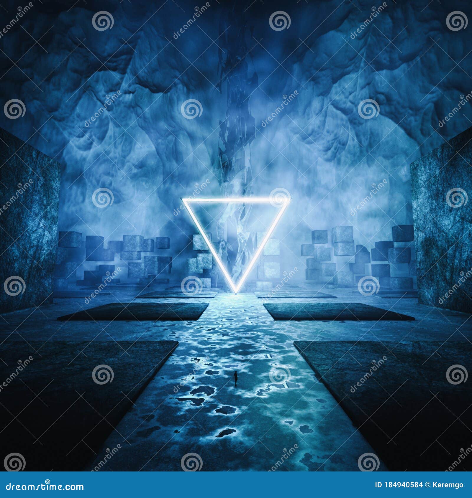 Dark Temple with Glowing Triangle Stock Illustration - Illustration of ...