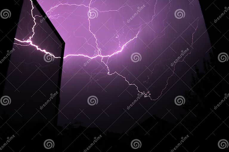 Dark Texture with Realistic Violet Lightning Stock Image - Image of ...